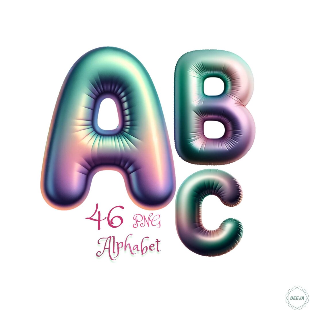 Pastel Foil Balloon Alphabet Clipart: Pear & Mauve (digital Download ...