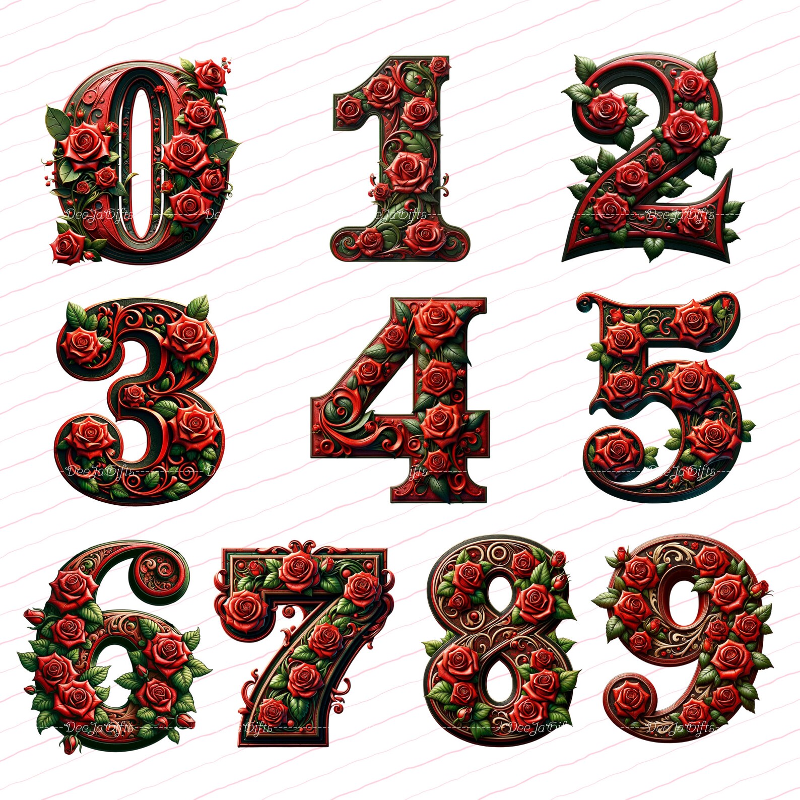 Vintage Gothic, Rose Alphabet, Numbers Set, 3D Effect, Alphabet Png ...