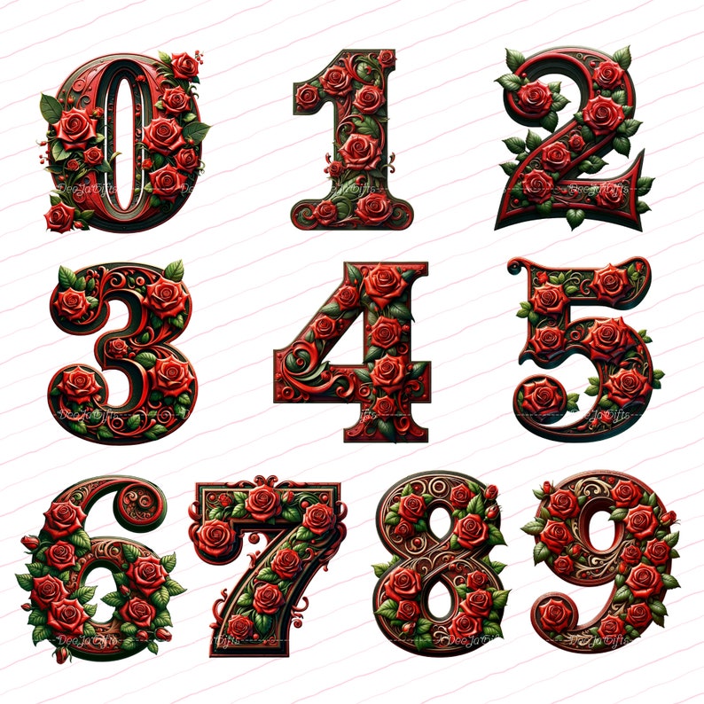 Vintage Gothic, Rose Alphabet, Numbers Set, 3D Effect, Alphabet Png ...