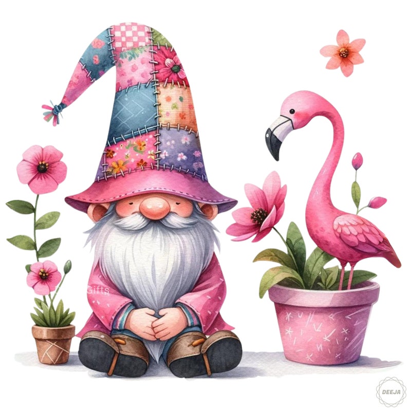 Gnome Flamingo, Tropical Flamingo Clipart 22 Digital PNG Files, Gnome ...