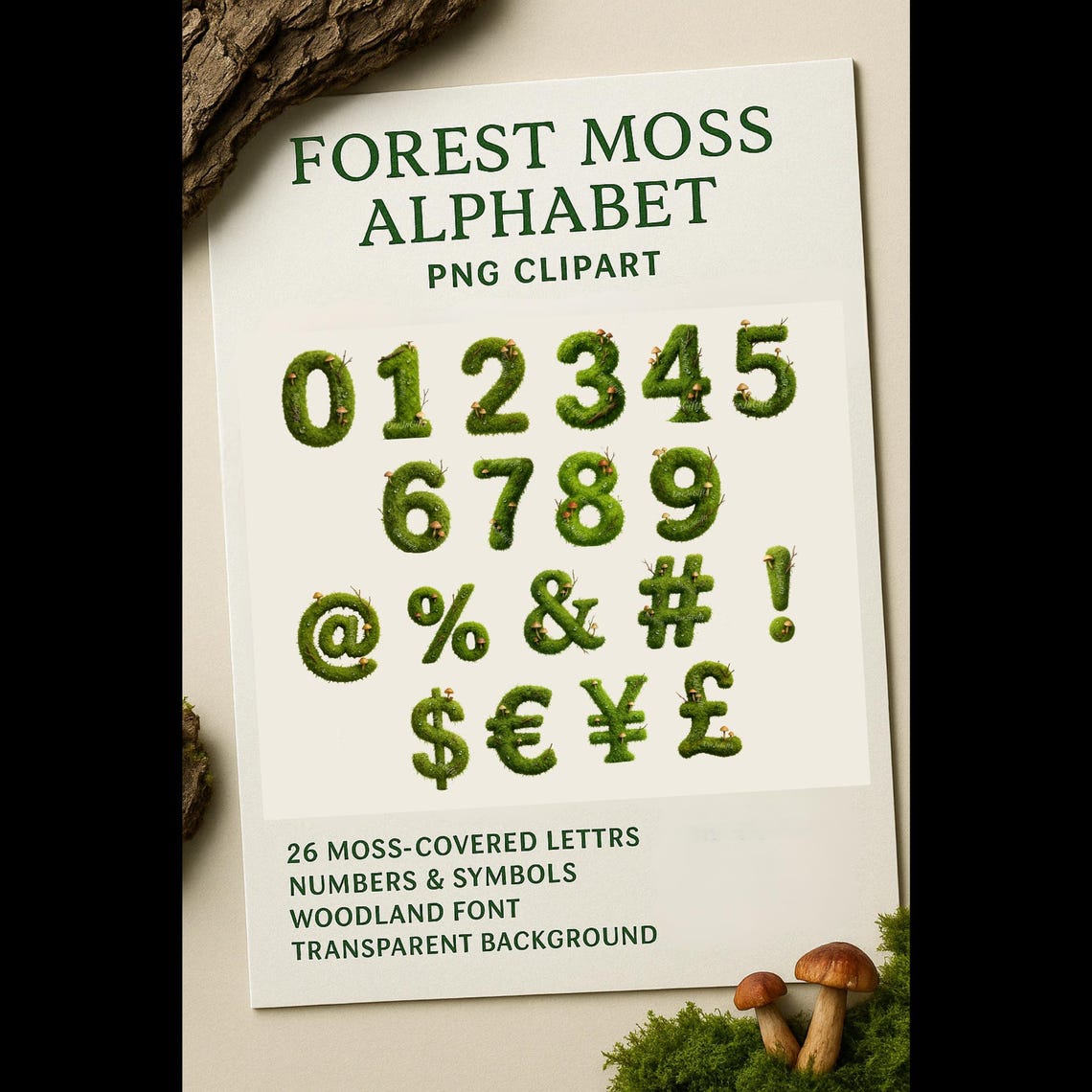 Forest Moss Alphabet: 45 Woodland Letter PNG Clipart (digital Download ...