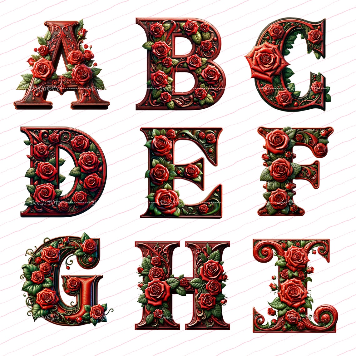 Vintage Gothic, Rose Alphabet, Numbers Set, 3D Effect, Alphabet Png ...