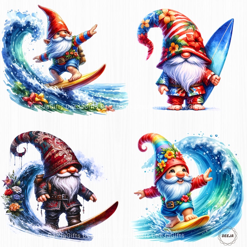 Watercolor Gothic Vintage Surf Gnome Clipart - 25 PNG, Beach Png ...