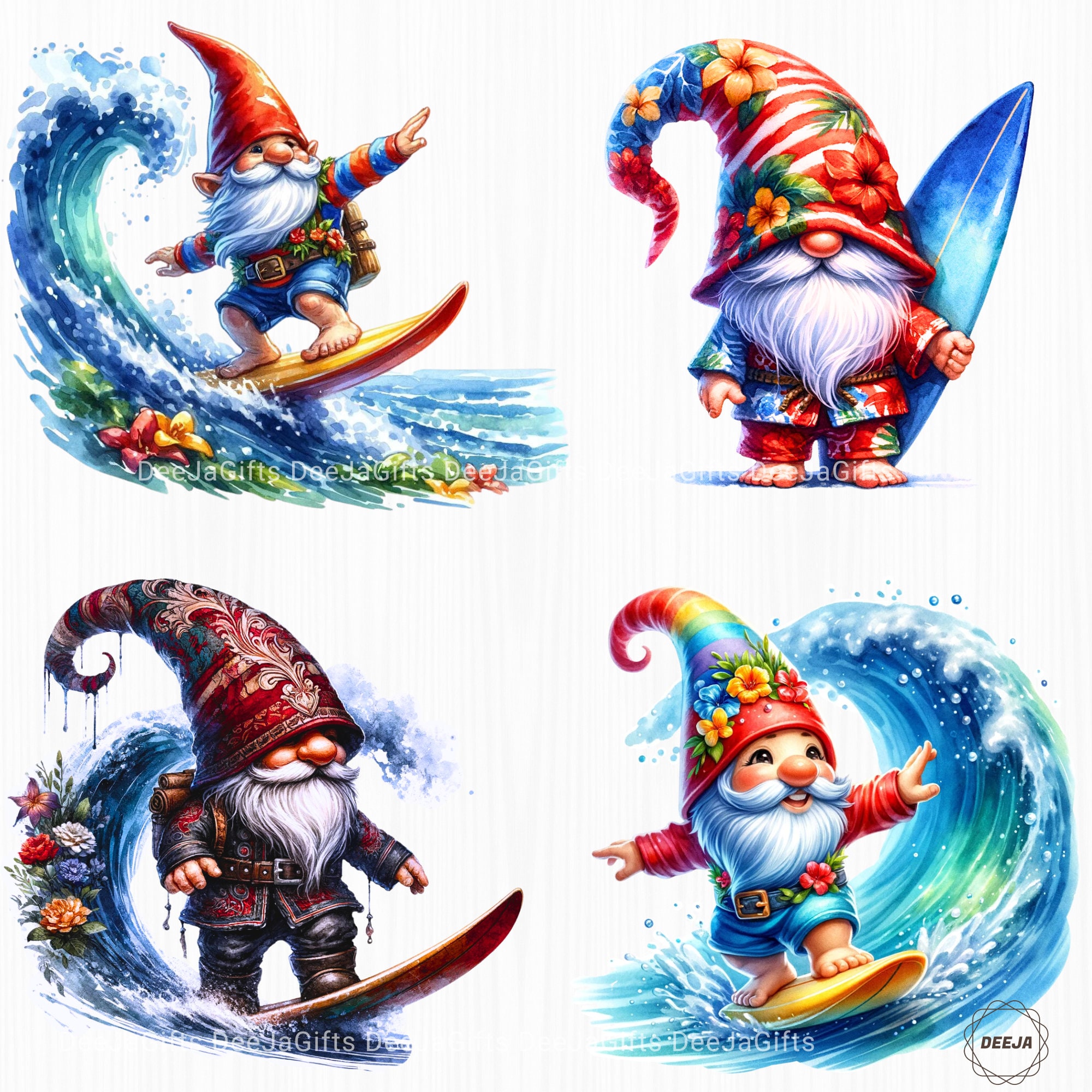 Watercolor Gothic Vintage Surf Gnome Clipart - 25 PNG, Beach Png ...