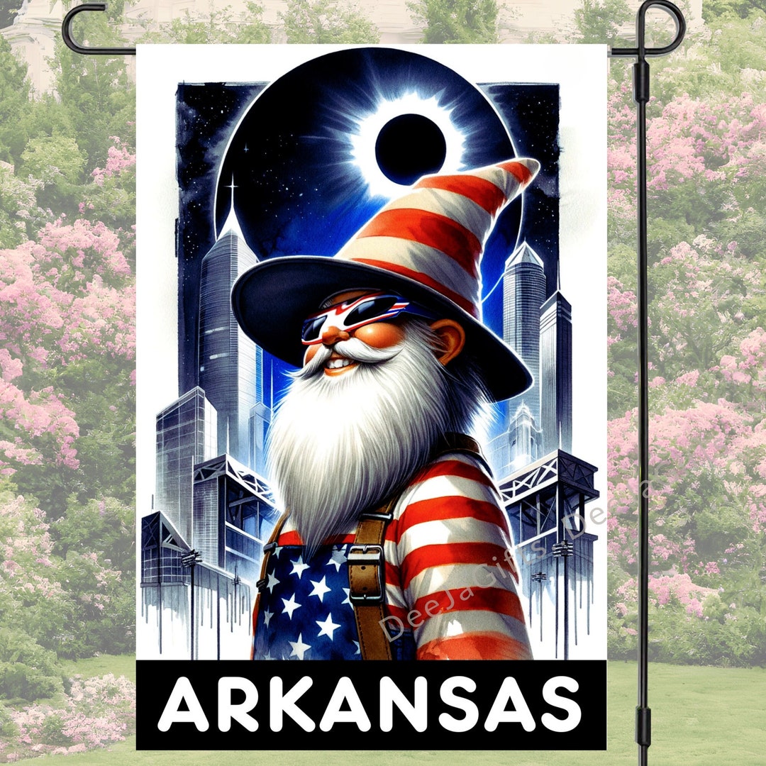 Arkansas Total Solar Eclipse 2024 Gnome Garden Flag Outdoor Spring ...