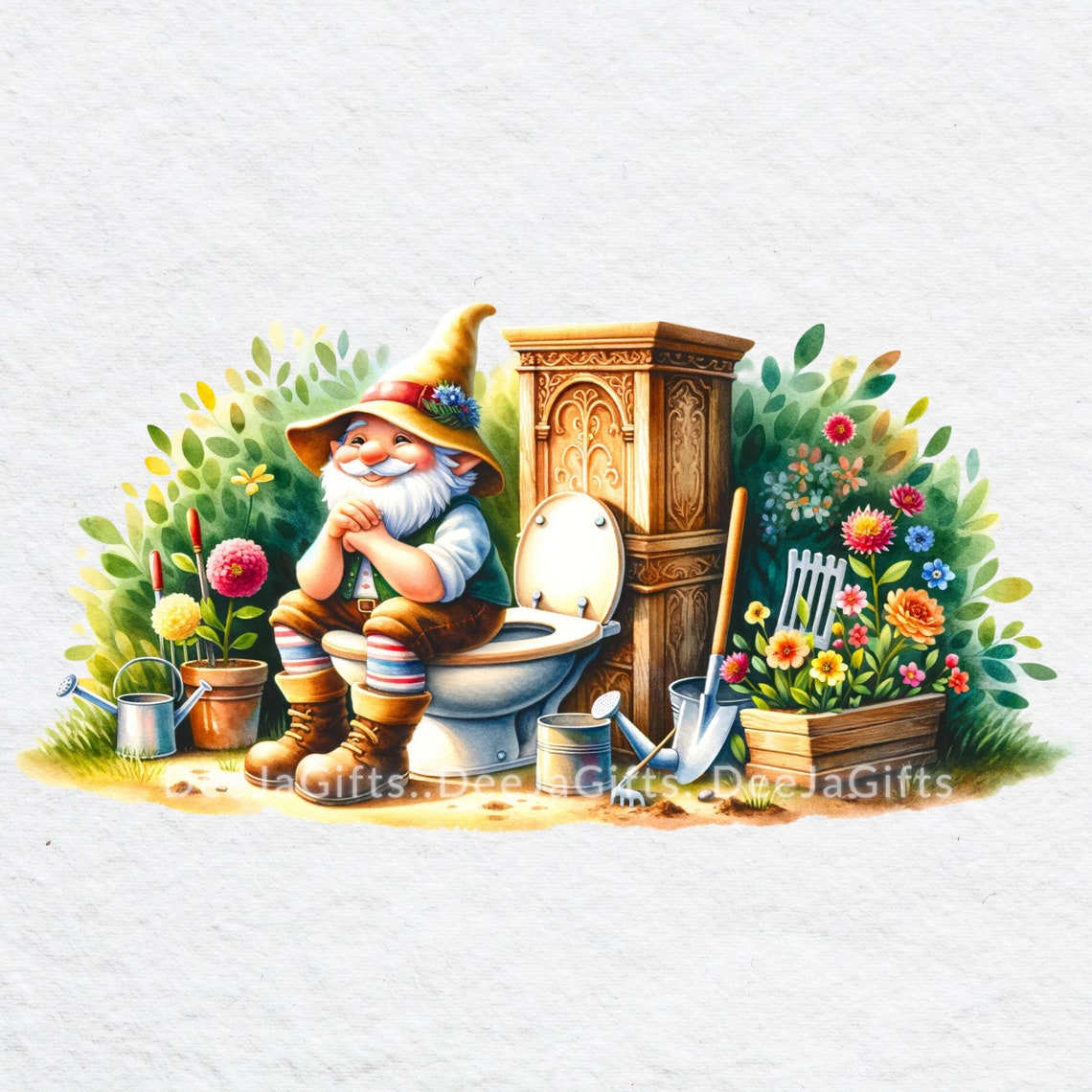 Whimsical Gnome Toilet Clipart PNG Cute Bathroom Gnomes Digital Art for ...