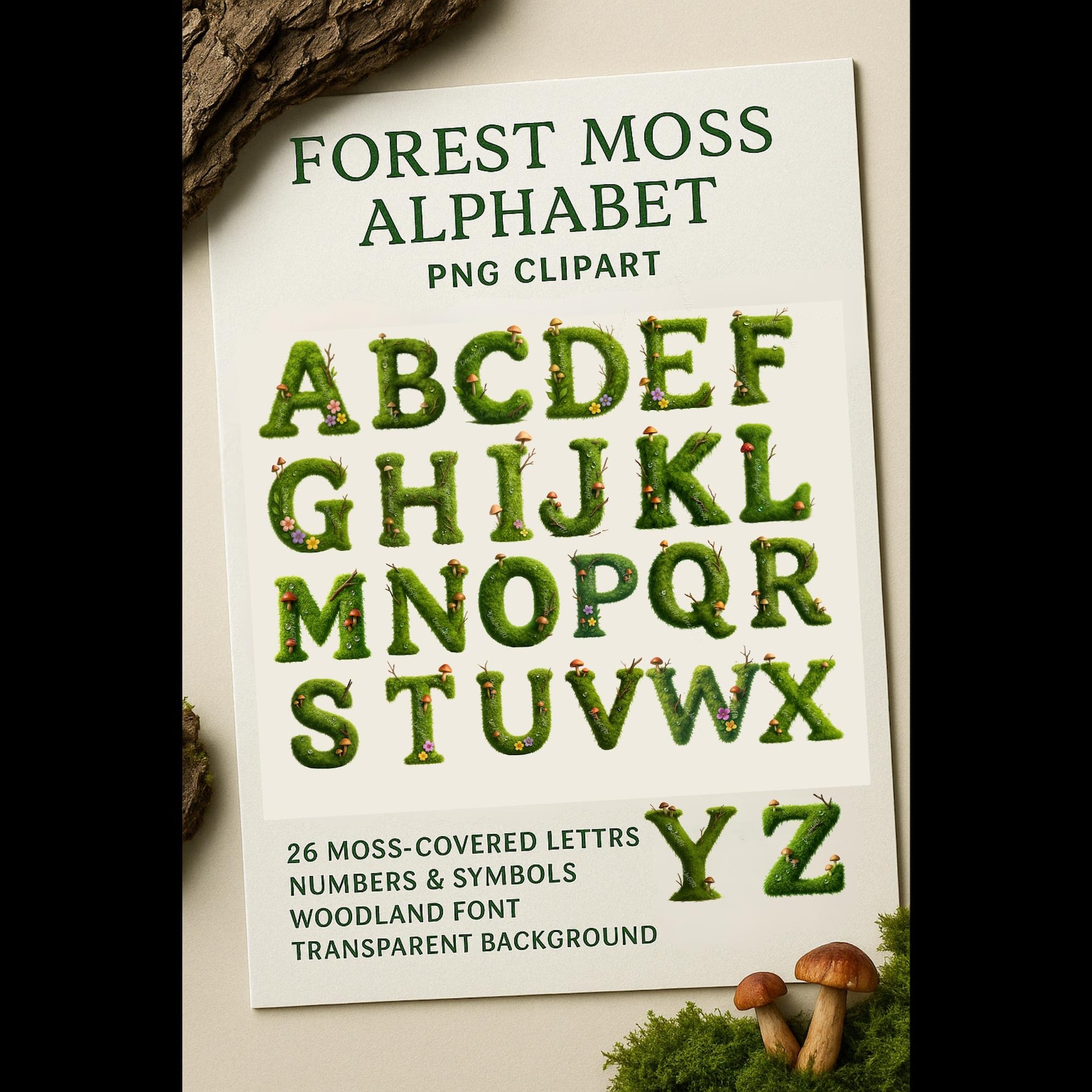 Forest Moss Alphabet PNG | 45 Fantasy Woodland Letters | Nature ...