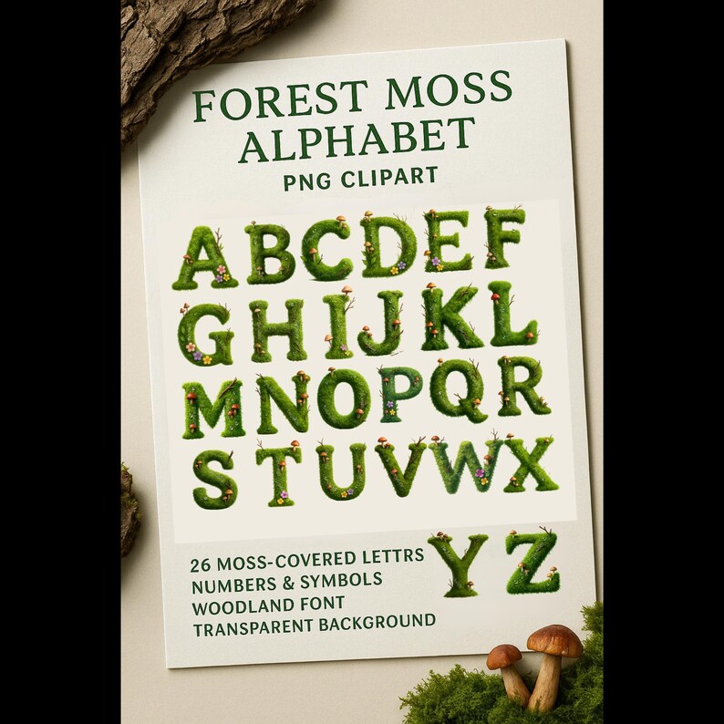 Forest Moss Alphabet PNG | 45 Fantasy Woodland Letters | Nature ...