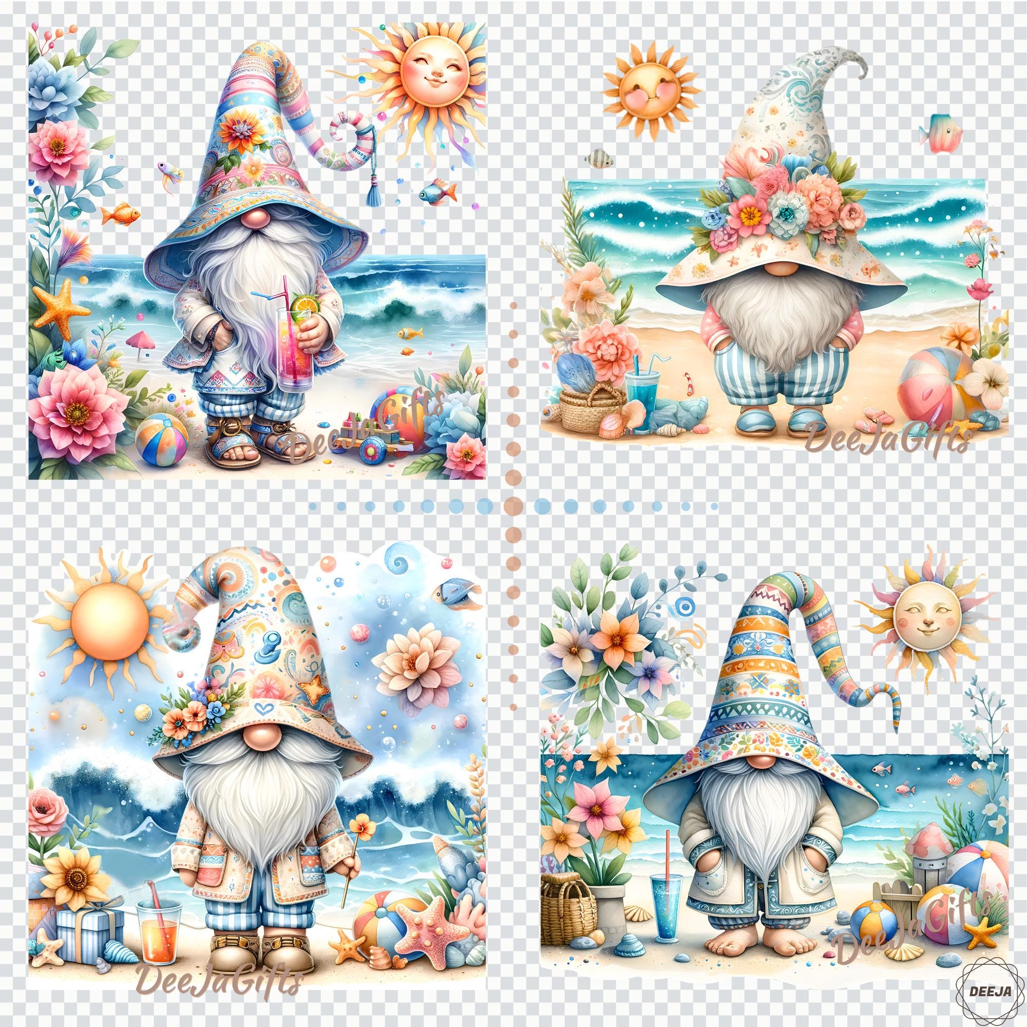 Beach Gnome Clipart: 32 Tropical Summer Illustrations (digital Download ...