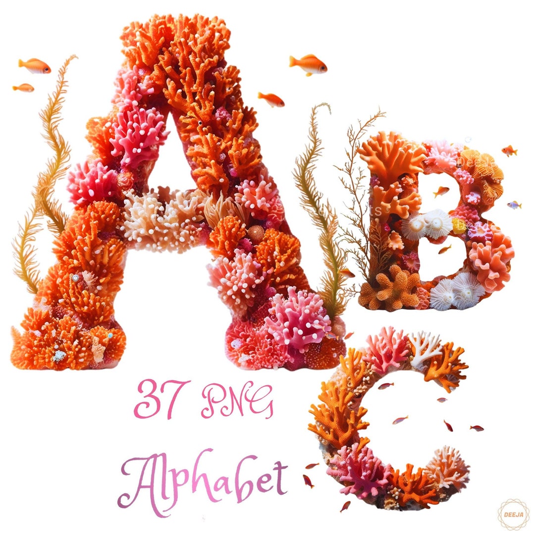 Ocean Coral Alphabet PNG Bundle – 37 High-resolution Files | Underwater ...