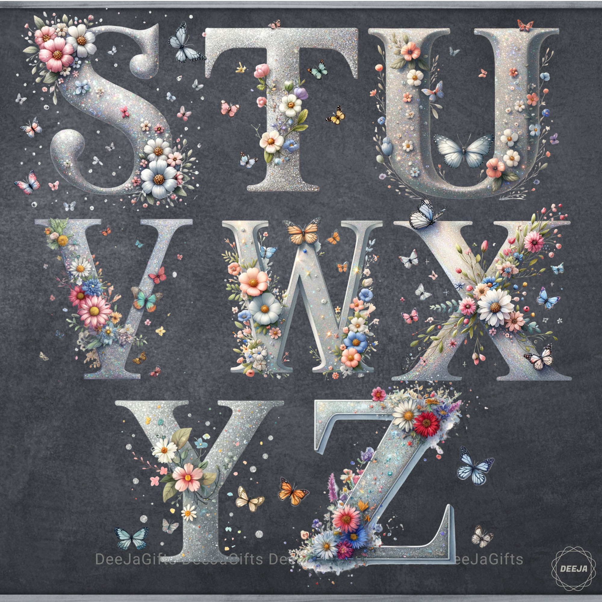 Elegant Floral Alphabet Clipart PNG Decorated With Blooming Flowers ...