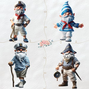 Watercolor Nautical Gnome Clipart, 24 High Quality PNG Files, Marine ...