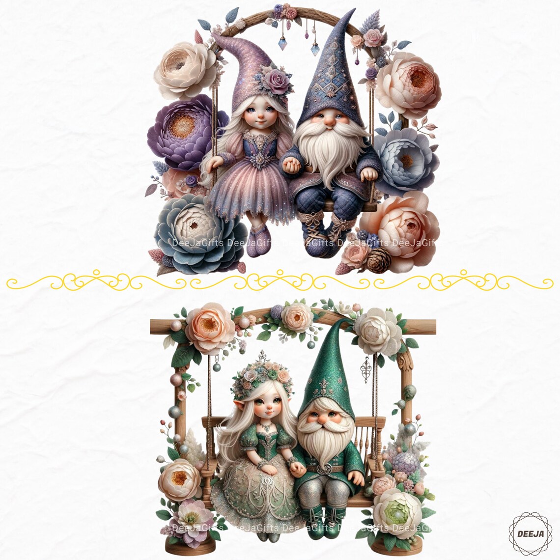 Whimsical Swing Gnome Clipart Digital Download, Garden Fantasy Graphics ...