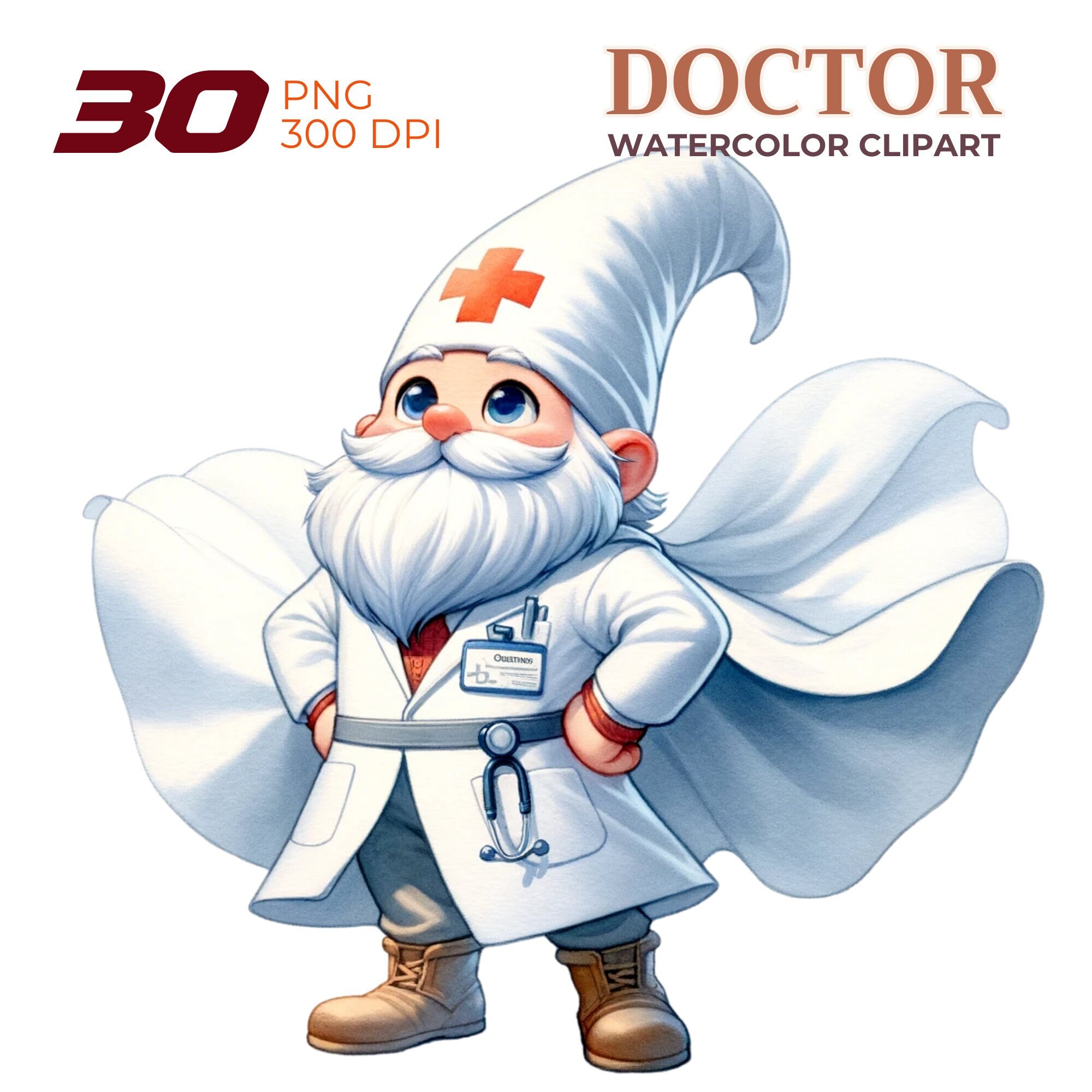 Watercolor Doctor Gnomes Clipart 30 Quality, Healthcare Art, Doctor ...