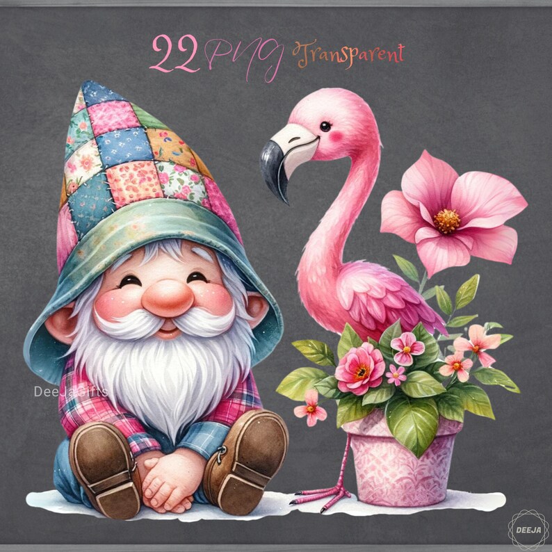 Gnome Flamingo, Tropical Flamingo Clipart - 22 Digital PNG Files, Gnome ...