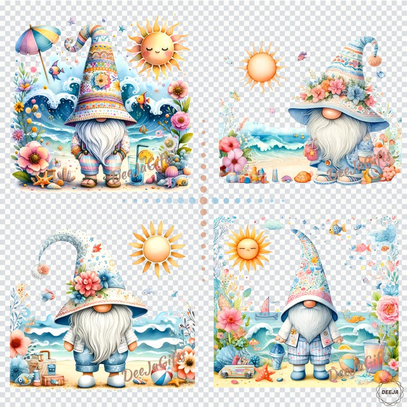 Beach Gnome Clipart: 32 Tropical Summer Illustrations (digital Download ...