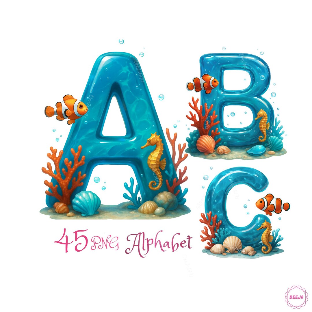 Underwater Ocean Alphabet PNG L 45 Sea-themed Letters, Numbers ...