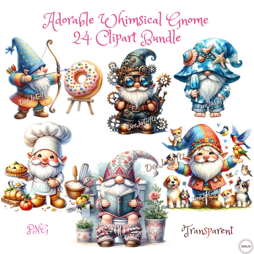 Adorable Whimsical Gnome Clipart Bundle: 24 Pngs – Illustrations ...