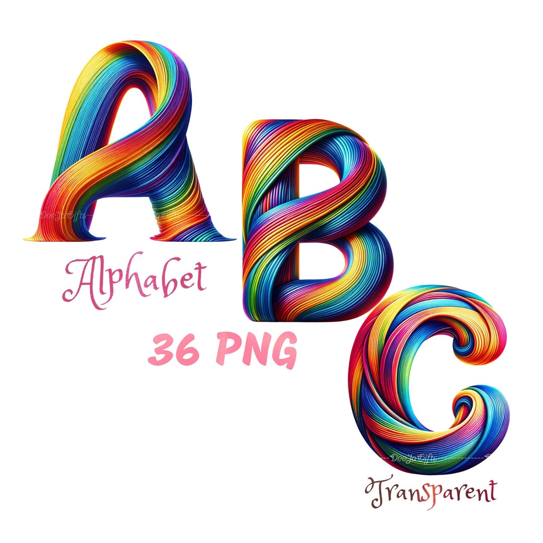 3D Rainbow Ribbon Alphabet PNG -colorful LGBT Digital Download ...