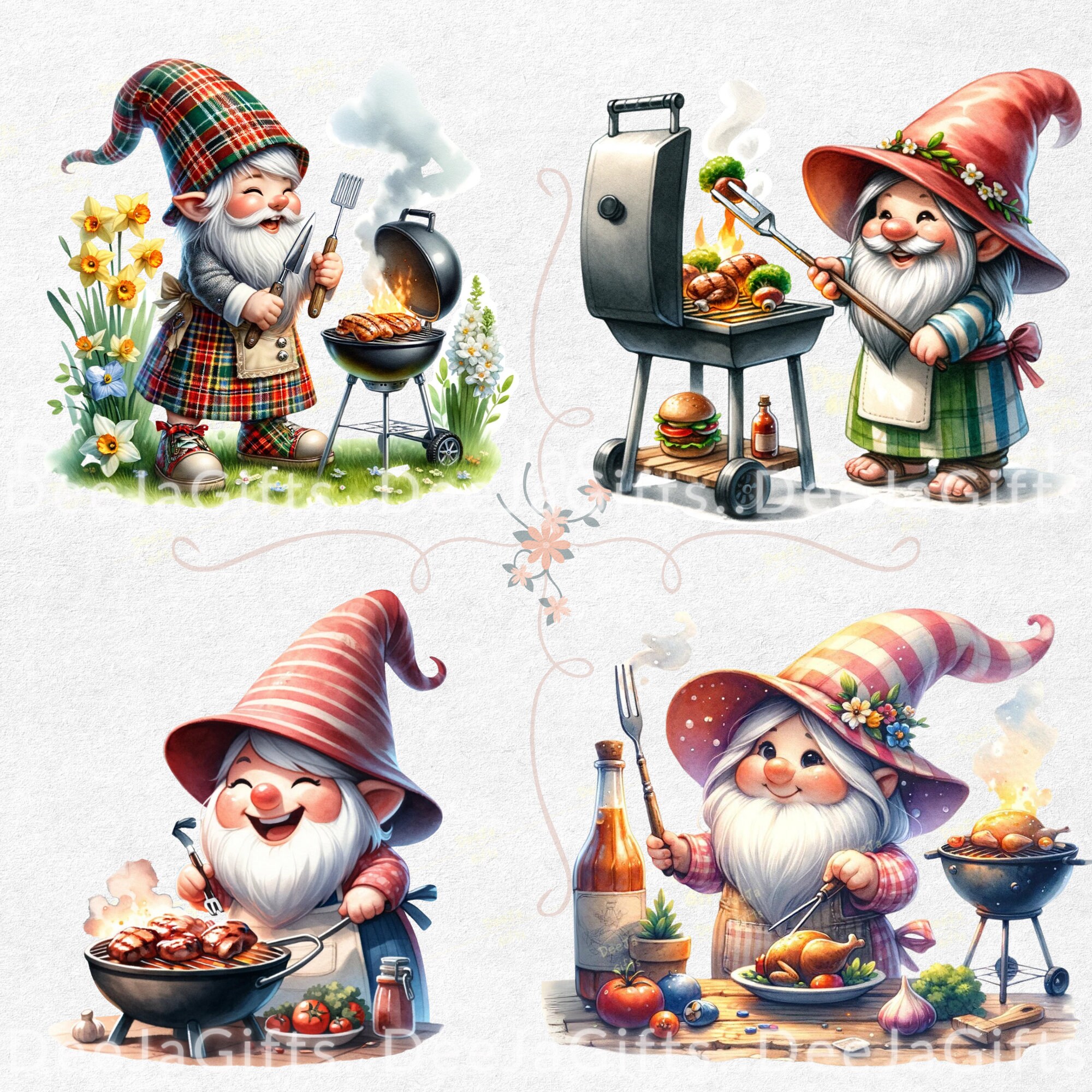 30 BBQ Gnome Clipart Bundle -cute American Gnome PNG, 3600x3600 Px ...