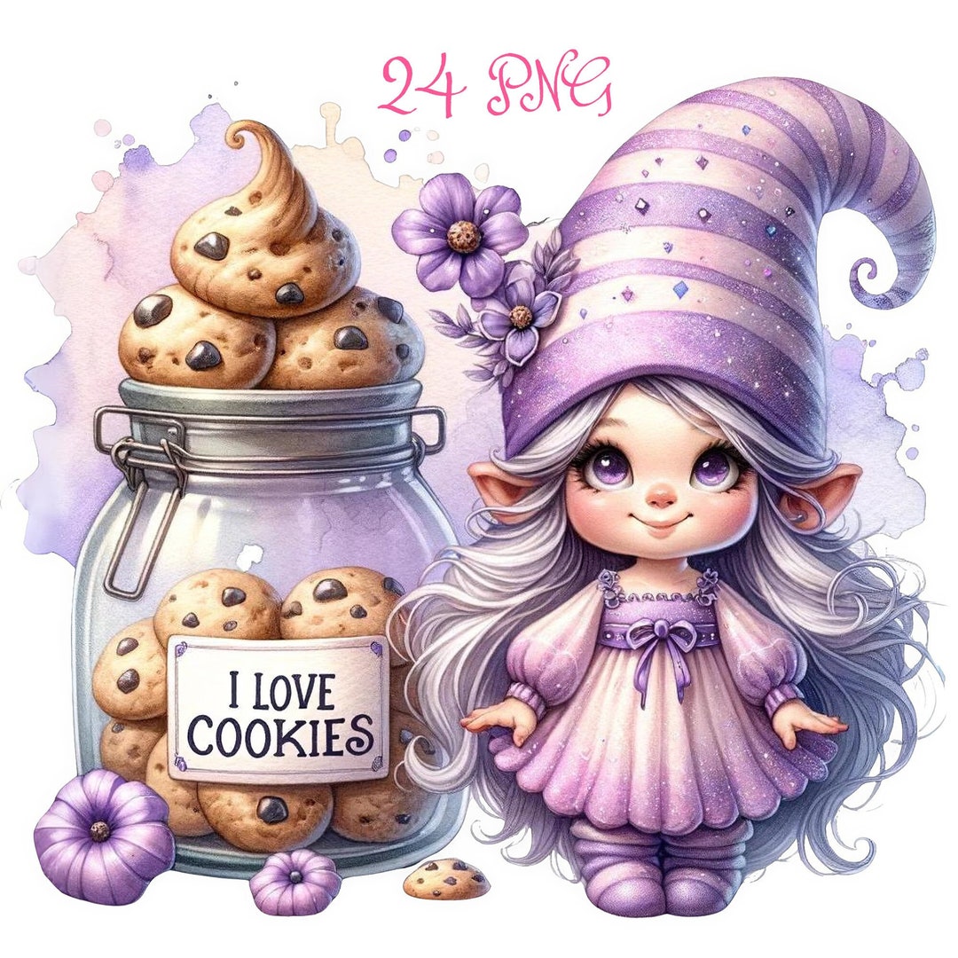 Gnome Cookie Jar Clipart - 24PNG Watercolor, Gnome Cookie, Sweet ...