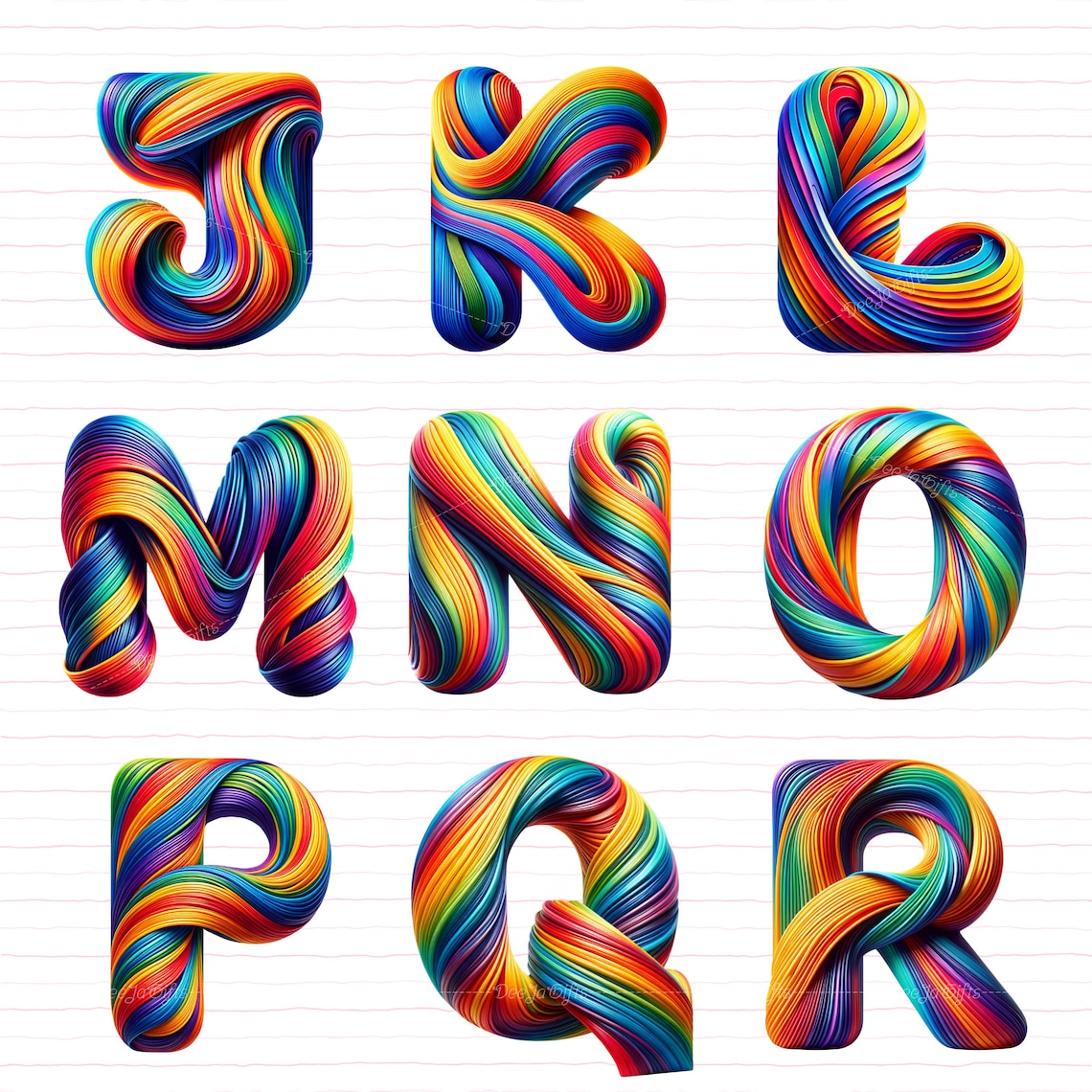 3D Rainbow Ribbon Alphabet PNG -colorful LGBT Digital Download ...