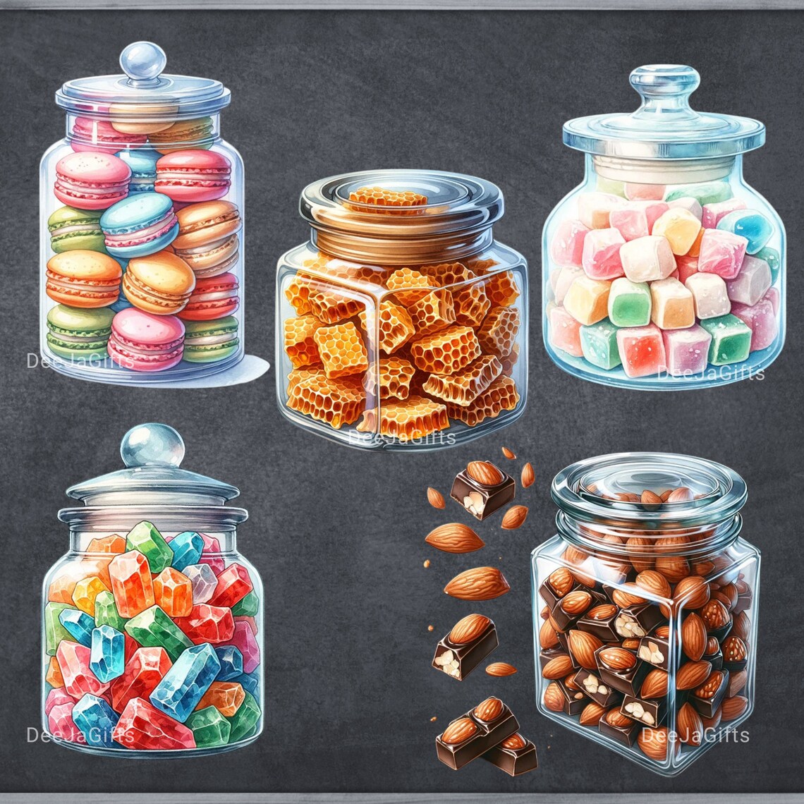 Watercolor Cookie Jar Clip Art Candy Jar & Cookie Jar Cute PNG Bundle ...