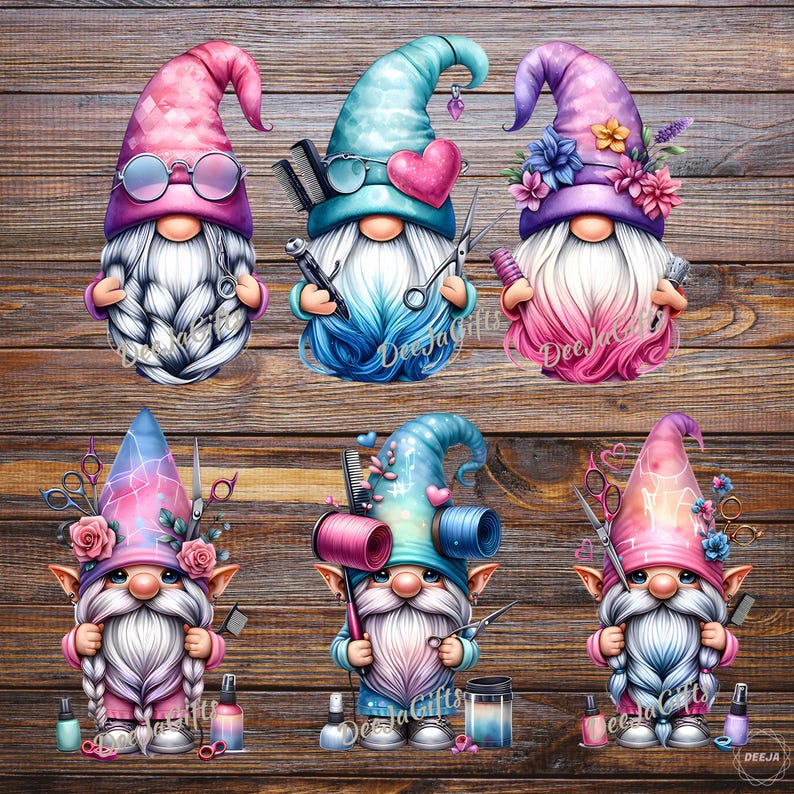 Hairstylist Gnome Clipart - Gnome Team Digital PNG, Barber Gnome ...