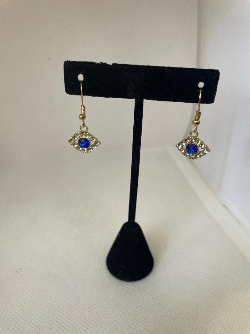 Gold and Blue Eye Shaped Evil Eye Drop Earrings - Etsy