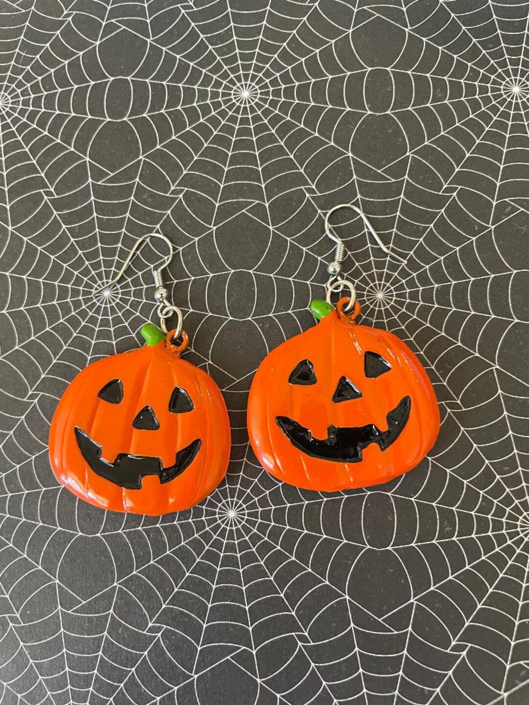 Spooky Silly Halloween Circular Pumpkin Jack O Lantern Drop Earrings - Etsy