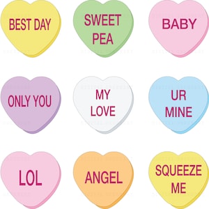 Candy Hearts SVG Cut Files, Set of 36, Valentine's Day Sweethearts SVG ...