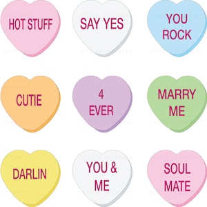 Candy Hearts SVG Cut Files, Set of 36, Valentine's Day Sweethearts SVG ...