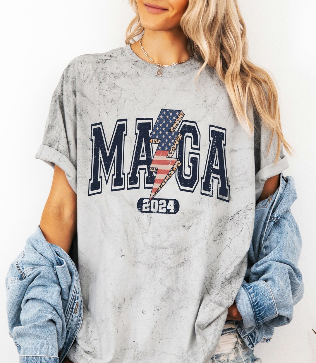 MAGA 2024 Shirt, Leopard Print Lightning Bolt Graphic Tee, Comfort ...