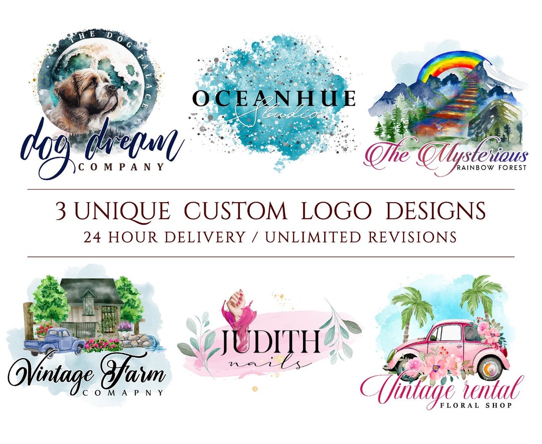 Custom Logo Design, Business Branding, Unique Watercolor Logo - Etsy