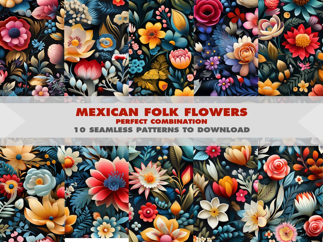 10 Mexican Folk Flowers Perfect Combination Pattern - Etsy