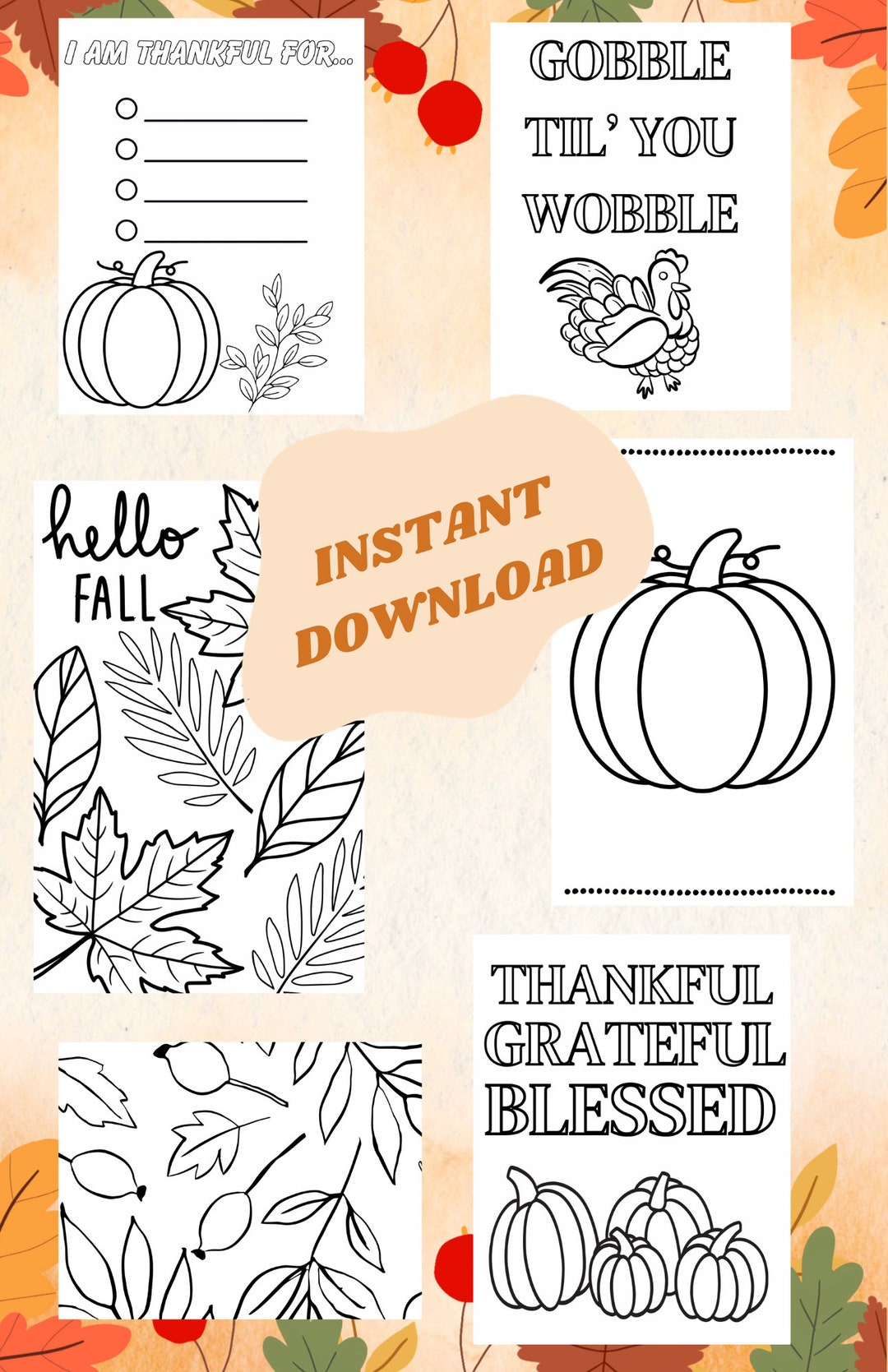 Thanksgiving and Fall Themed Printable Coloring Pages - Etsy