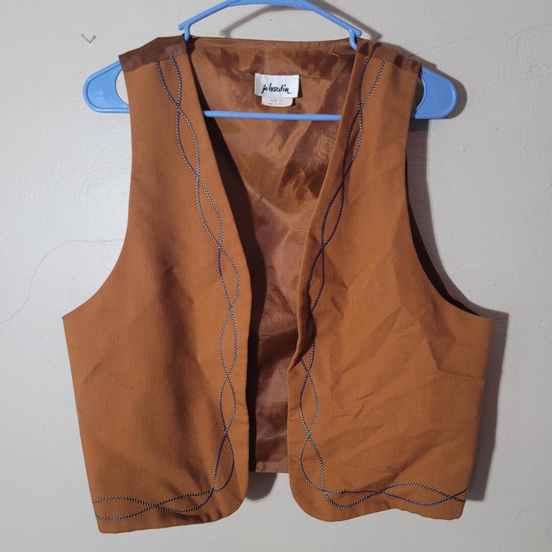 Vintage Western Jo Hardin Vest Brown Embroidered on Side Size 12 - Etsy