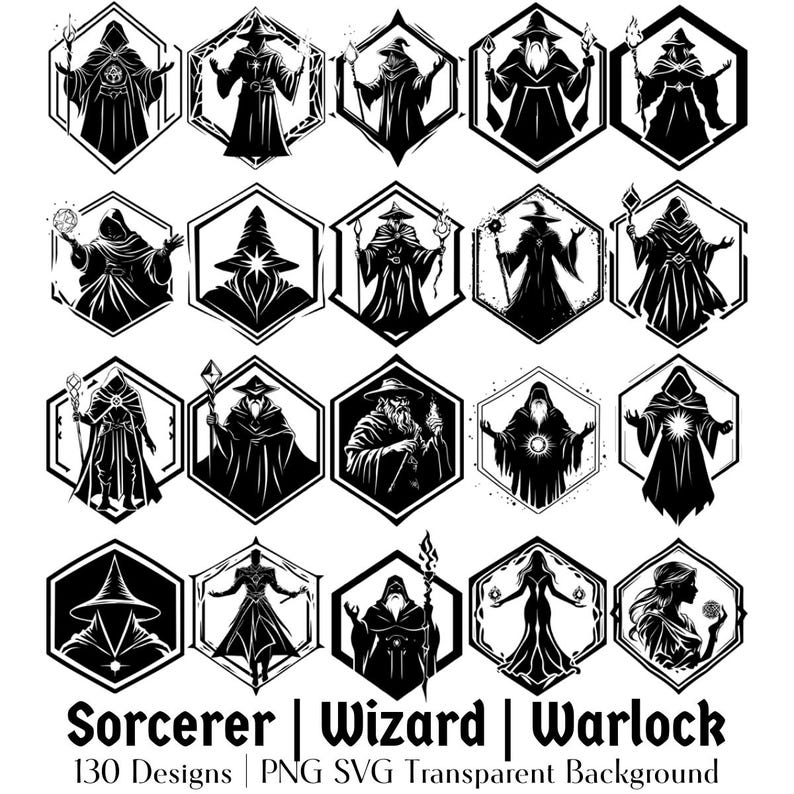 Wizard Witch Sorcerer Warlock Character Token Icon PNG SVG Dice Box ...