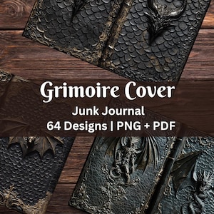Grimoire Cover Dragon Scale Junk Journal Pages | Book of Shadows | Ephemera Background Kits ...