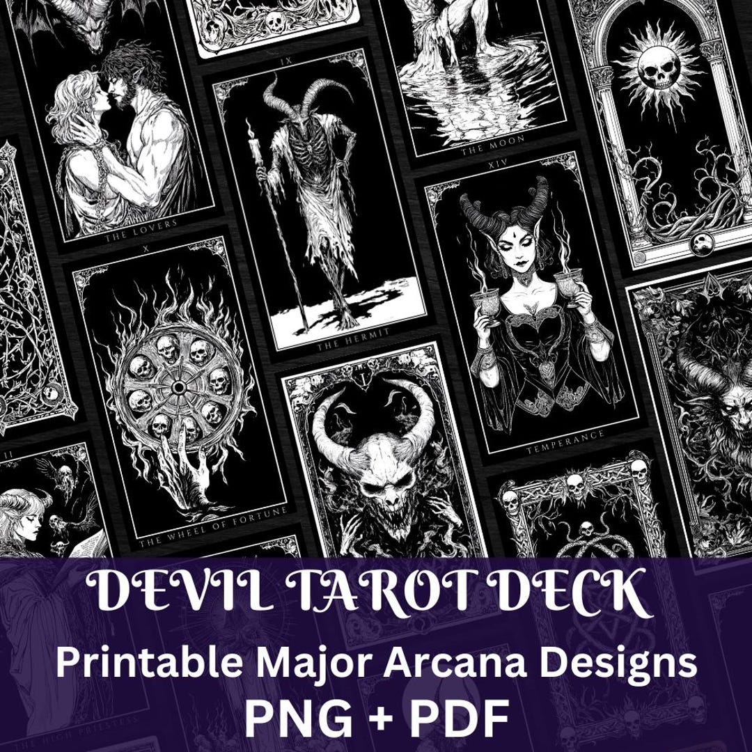 Demon Devil Printable Tarot Card Deck | Oracle Fortune Reading Digital ...