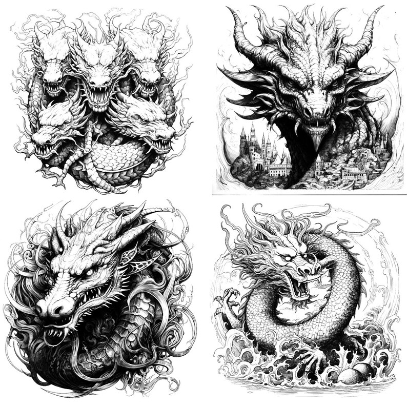 Dragon Clipart Set | Black and White | Tattoo Designs | T Shirt Designs ...