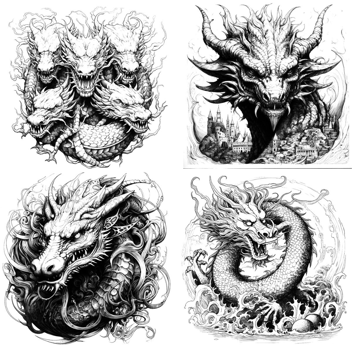 Dragon Clipart Set Black and White Tattoo Designs T Shirt Designs ...