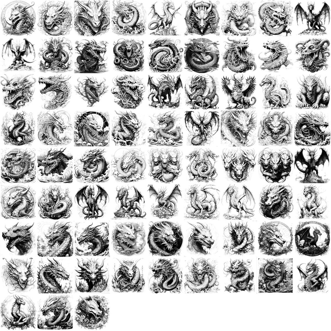 Dragon Clipart Set Black and White Tattoo Designs T Shirt Designs ...