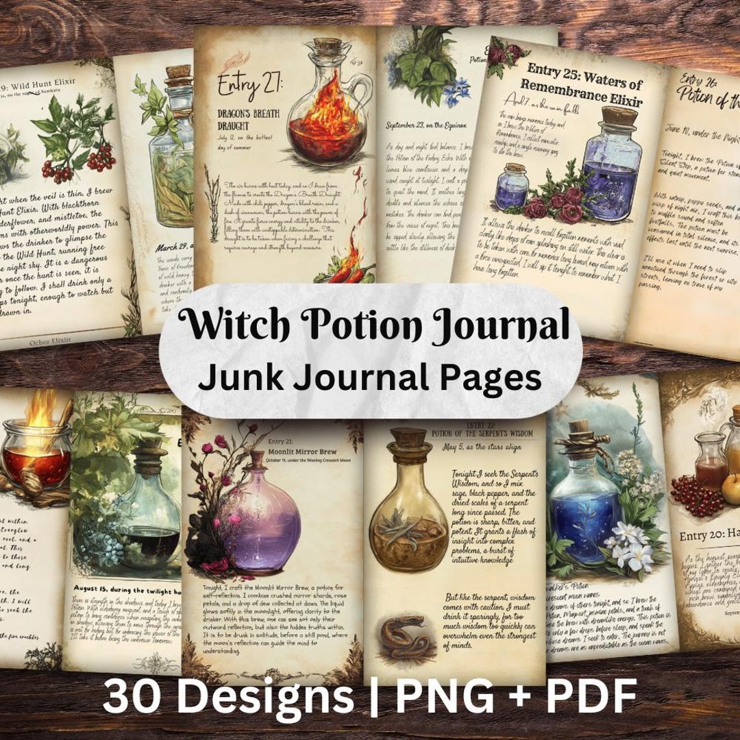 Witch Potion Brew Journal Entry | Junk Journal Pages | Scrapbook ...