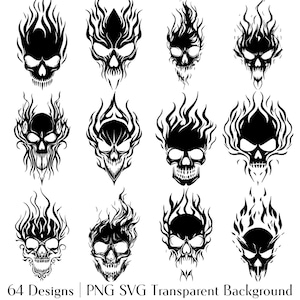 Flaming Skull SVG PNG Pack | Ethereal Skulls Laser Cut Files | Black ...