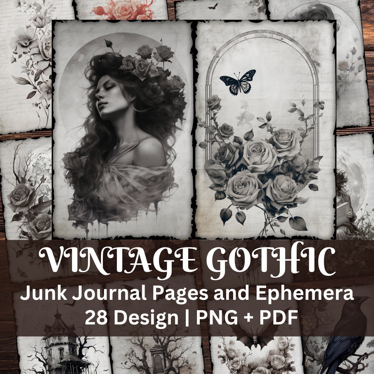 Gothic Junk Journal Background Printable Background Journaling Supplies ...