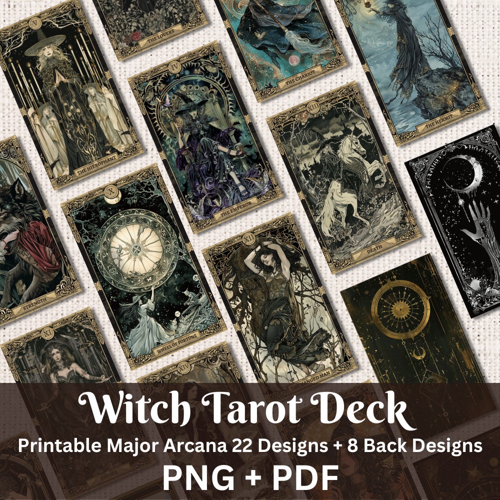 Witch Tarot Card Printable Dark Fantasy Design Digital Cards Deck ...