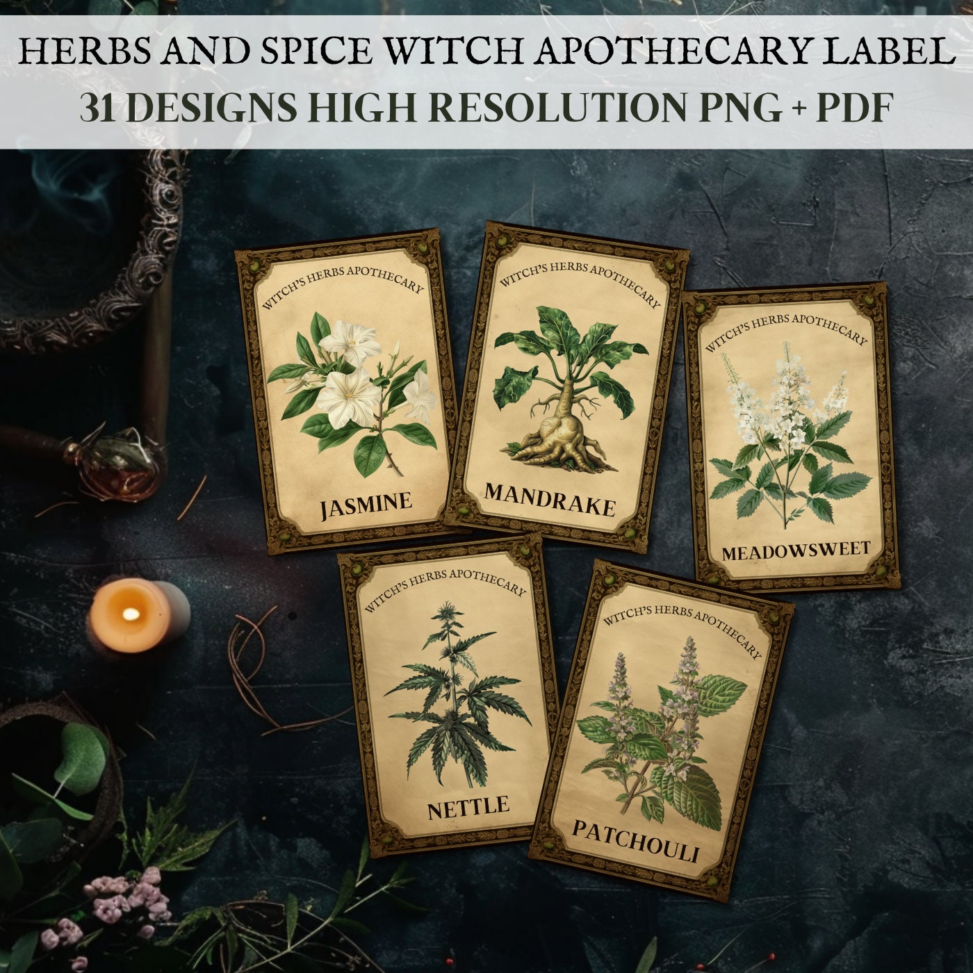 Witch Herb Spice Apothecary Label | Wizard Vintage Potion Labels Junk ...