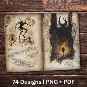 Demon Mystery Junk Journal Pages Devil Hunter Sketch Note Grimoire Page ...