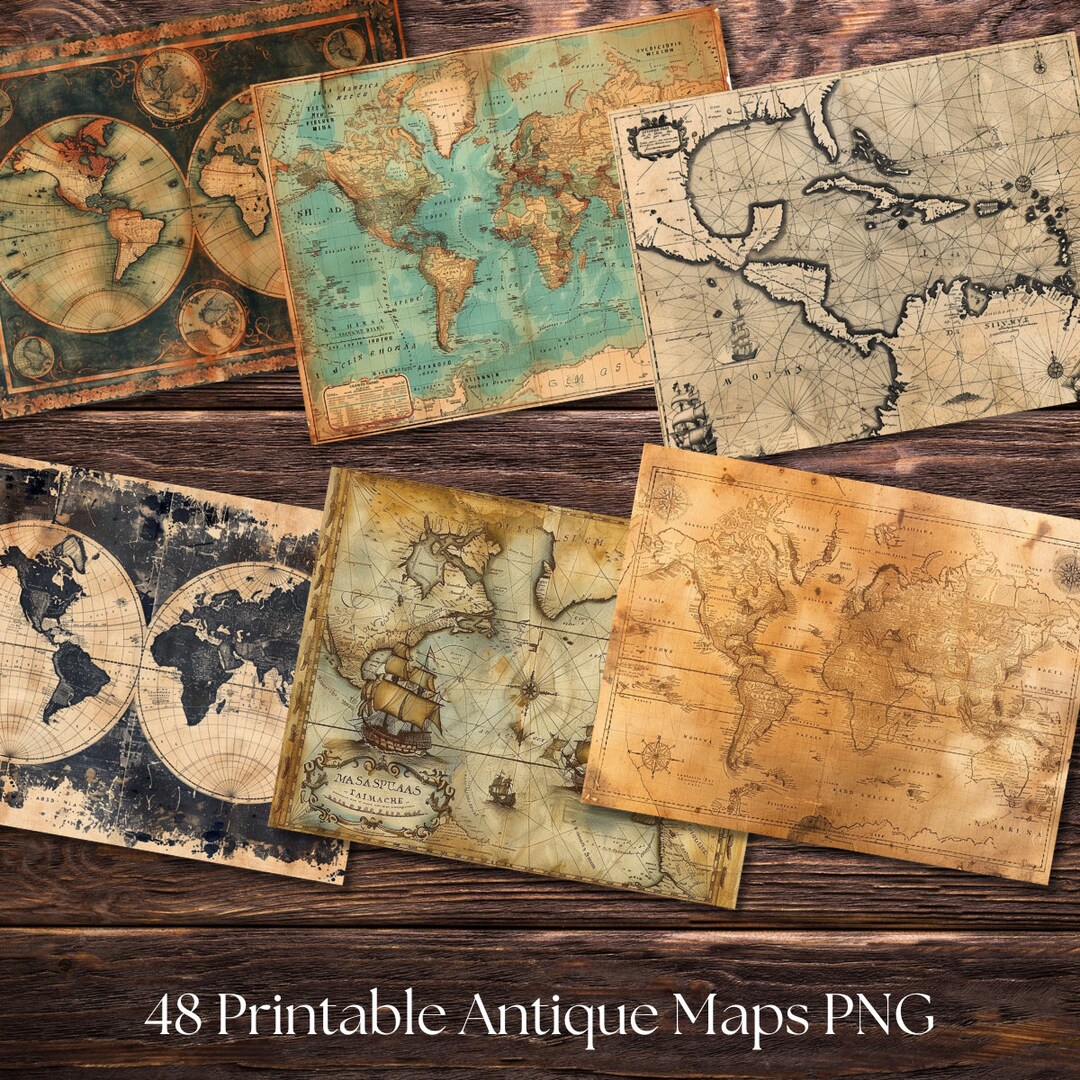 Vintage Antique Map Junk Journal Pages | Grunge Scrapbook Background ...